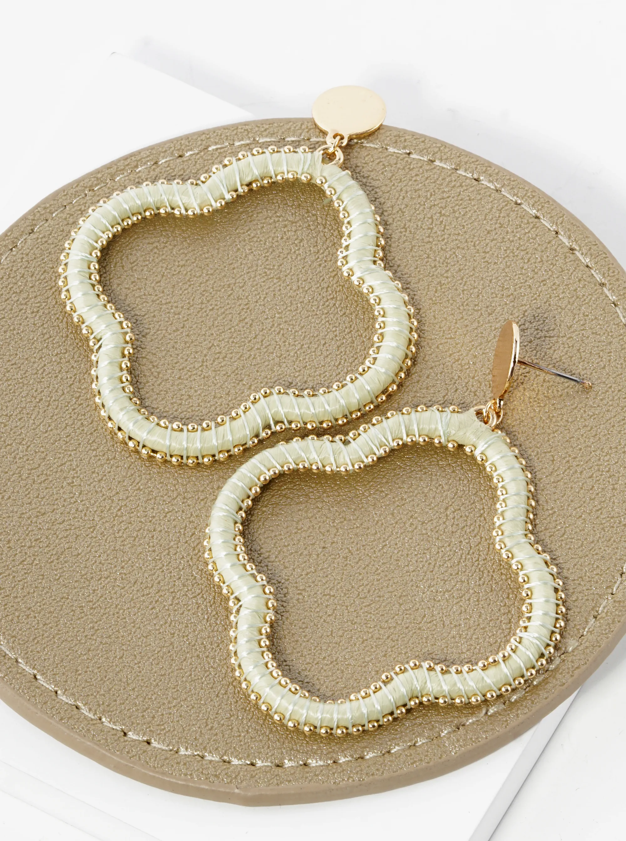 Raffia Thread Wrapped Quatrefoil Drop Post Earrings